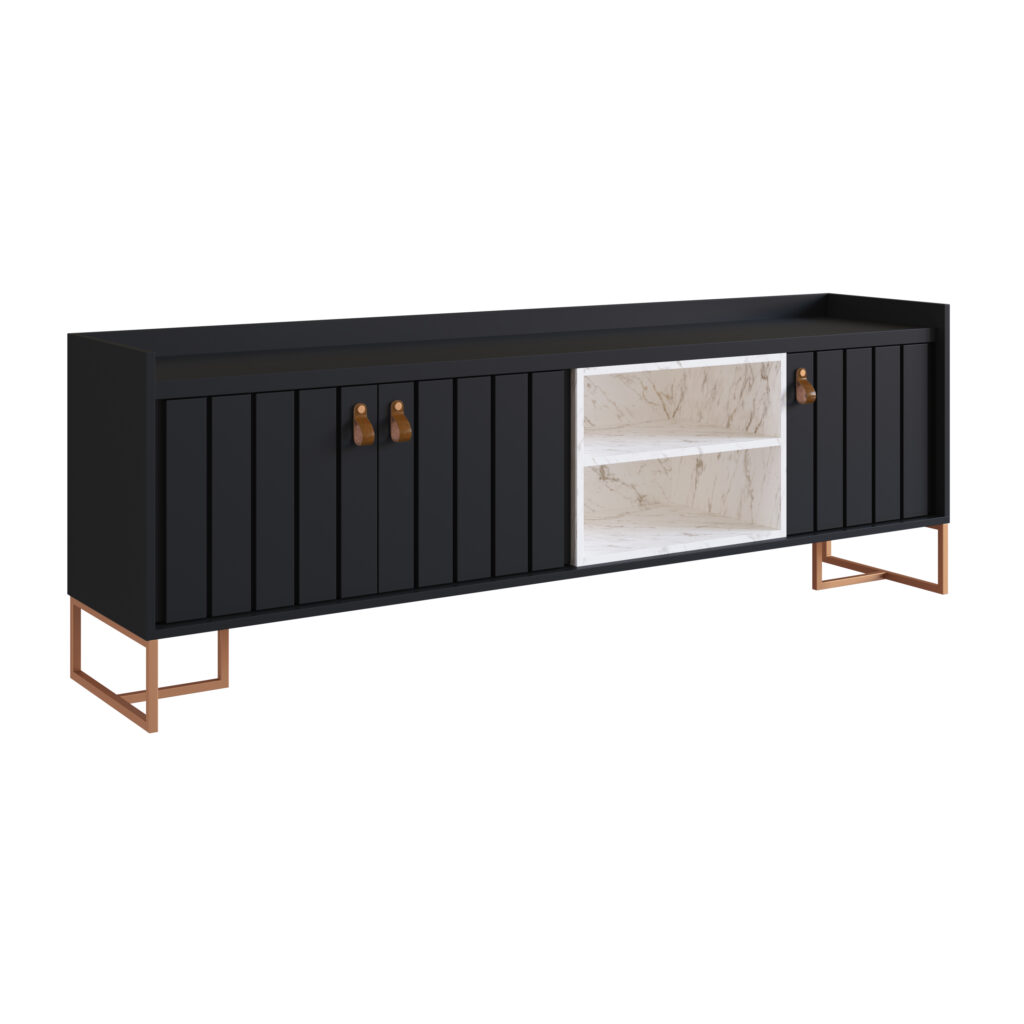 Rack Trendy 160cm – Negro/Mármol (Pie Dorado) - Berna Home