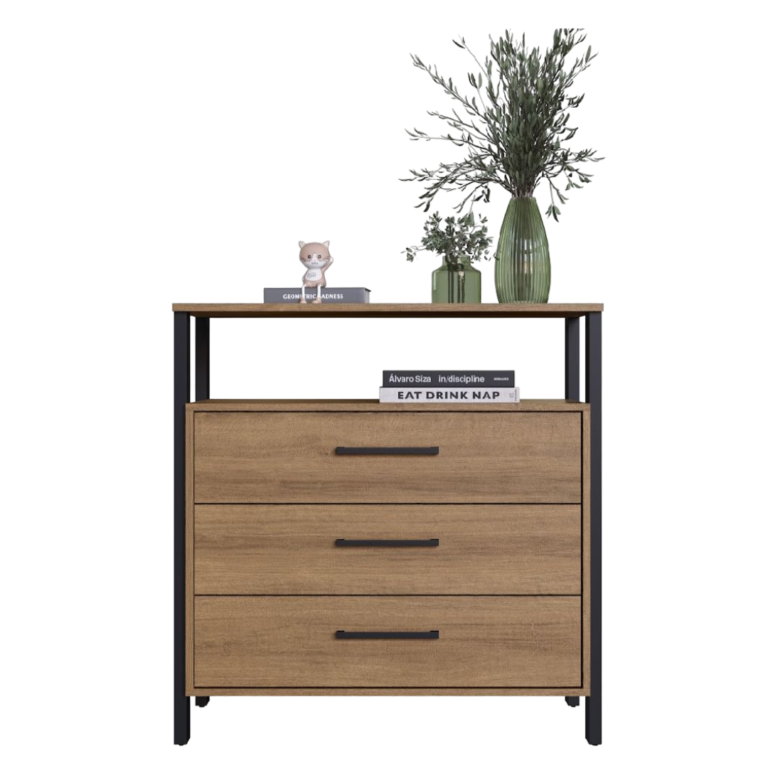 Cómoda Moderna 3 Cajones y 1 Estante – Negro - Berna Home